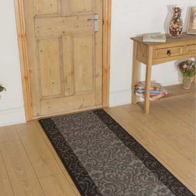 runrug Carpet Runner - Long Hallway Runner - 180cm x 70cm - Baroque, Black