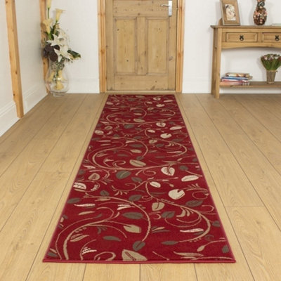 runrug Carpet Runner - Long Hallway Runner - 270cm x 70cm - Scroll, Red