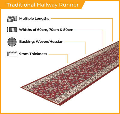 runrug Carpet Runner - Long Hallway Runner - 540cm x 80cm - Persian, Black