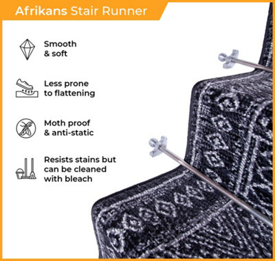 runrug Stair Carpet Runner - Stain Resistant - 450cm x 70cm - Afrikans, Red