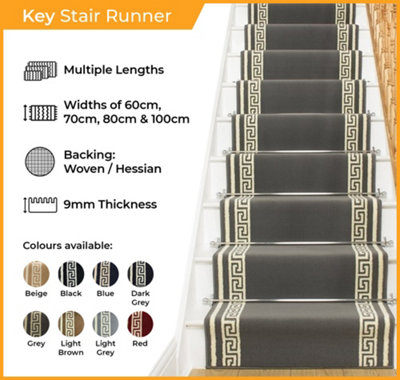 runrug Stair Carpet Runner - Stain Resistant - 540cm x 80cm - Key, Black