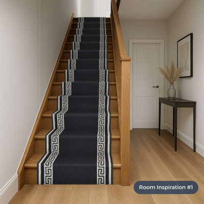runrug Stair Carpet Runner - Stain Resistant - 540cm x 80cm - Key, Black