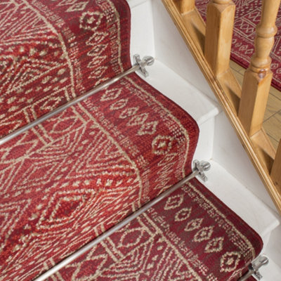 runrug Stair Carpet Runner - Stain Resistant - 750cm x 60cm - Afrikans, Red | DIY at B&Q