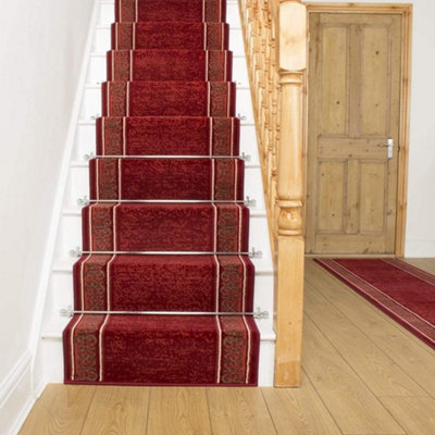 runrug Stair Carpet Runner - Stain Resistant - 750cm x 60cm - Tribal, Red
