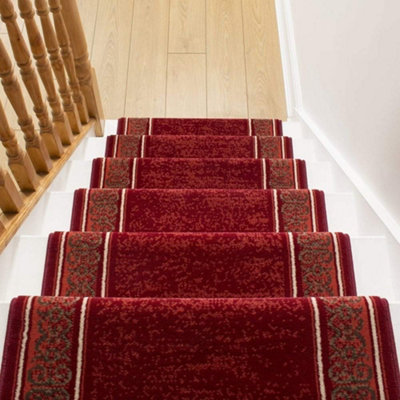 runrug Stair Carpet Runner - Stain Resistant - 750cm x 60cm - Tribal, Red
