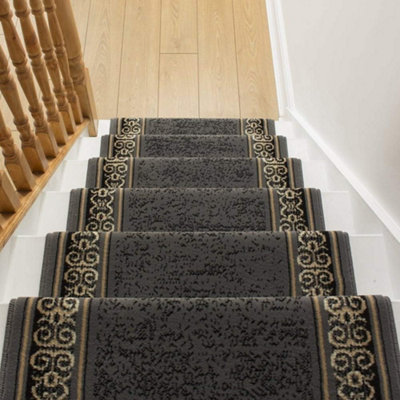 runrug Stair Carpet Runner - Stain Resistant - 810cm x 60cm - Tribal, Grey