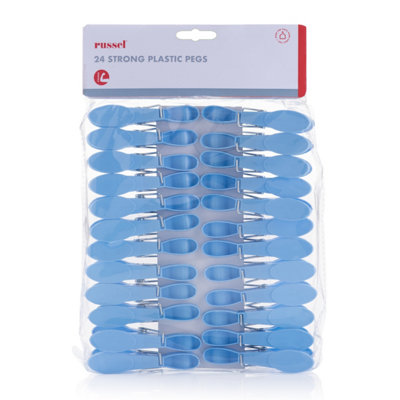 Russel - 24 Solid Blue Plastic Pegs - 27 x 17 x 4cm