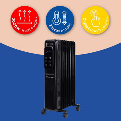 Russell Hobbs Electric Heater 2000W Black Digital 9 Fin Oil Filled ...