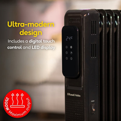 Russell Hobbs Electric Heater 2500W Black Digital 11 Fin Oil Filled ...