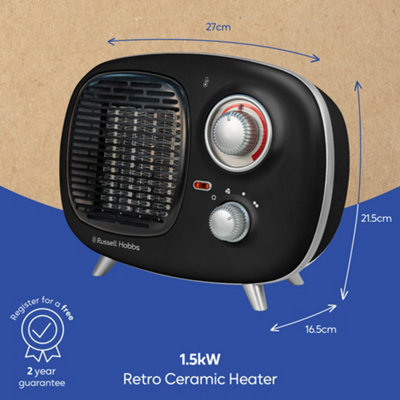 Russell Hobbs Fan Heater 1500W Portable Electric Retro Black Ceramic ...
