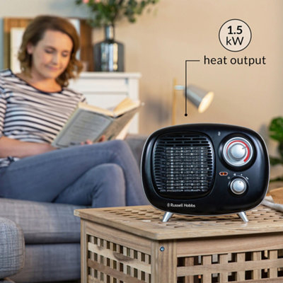 Russell Hobbs Fan Heater 1500W Portable Electric Retro Black Ceramic ...