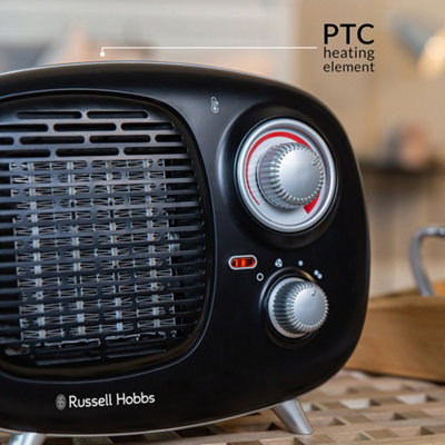 Russell Hobbs Fan Heater 1500W Portable Electric Retro Black Ceramic ...
