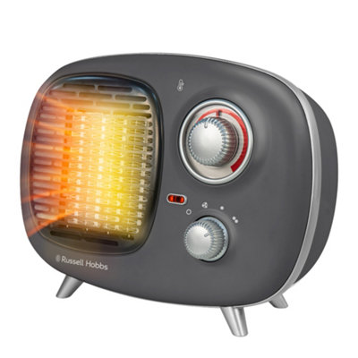Russell Hobbs Fan Heater 1500W Portable Electric Retro Grey Ceramic ...