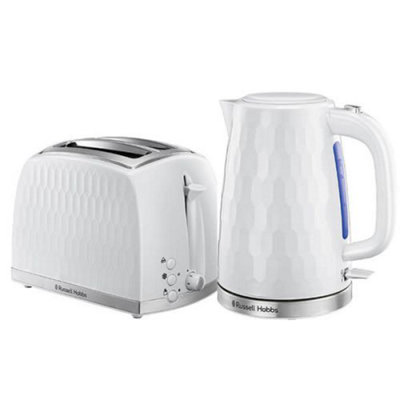 Russell Hobbs Honeycomb White Kettle & 2 Slice Toaster Set | DIY at B&Q