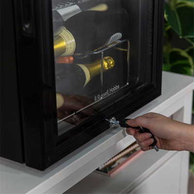 Russell Hobbs Lockable Wine Cooler Drinks Fridge 12 Bottle Black ...