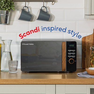 Russell Hobbs Scandi Microwave 17 Litre 700W Matt Black Wood Effect ...