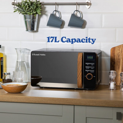 Russell Hobbs Scandi Microwave 17 Litre 700W Matt Black Wood Effect ...