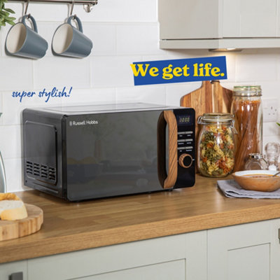 Russell Hobbs Scandi Microwave 17 Litre 700W Matt Black Wood Effect ...
