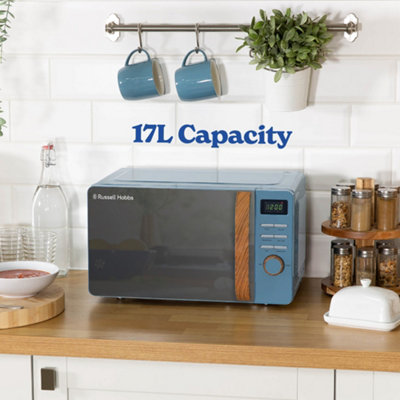 Russell Hobbs Scandi Microwave 17 Litre 700W Matt Blue Wood Effect ...