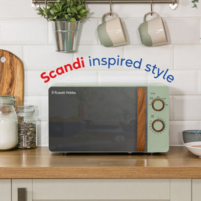 Russell Hobbs Scandi Microwave 17 Litre 700W Matt Green Wood Effect ...
