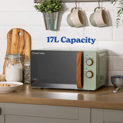 Russell Hobbs Scandi Microwave 17 Litre 700W Matt Green Wood Effect ...