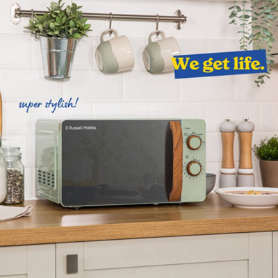 Russell Hobbs Scandi Microwave 17 Litre 700W Matt Green Wood Effect ...