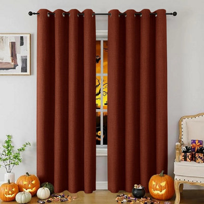 Rust 100%Blackout Curtain 66X72'' Linen texture Thermal Insulated 260GSM Eyelet Curtain Pair ...