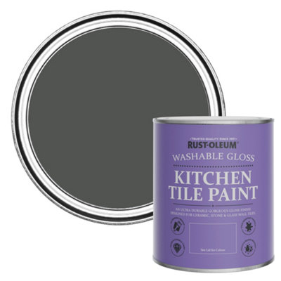 Rust-Oleum Graphite Gloss Kitchen Tile Paint 750ml | DIY at B&Q