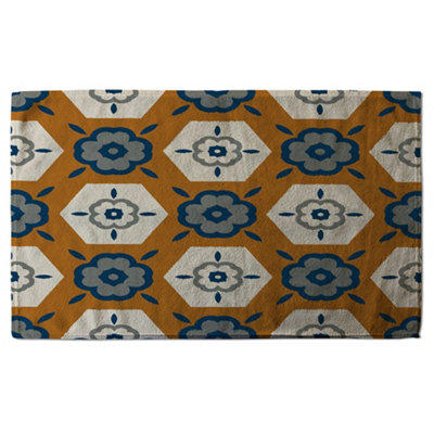 Rust orange background with gray, navy blue and beige (Bath Towel ...