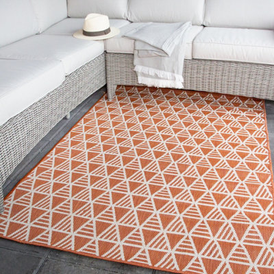 Rust Orange Geometric Flatweave Indoor Outdoor Rug 120x170cm | DIY at B&Q