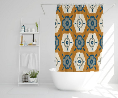 Rust orange with gray, navy blue and beige (Shower Curtain) / Default ...