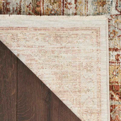 Rust Traditional Bordered Geometric Easy to clean Rug for Dining Room ...
