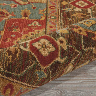 Rust Traditional Luxurious Wool Easy to Clean Bordered Geometric Rug ...