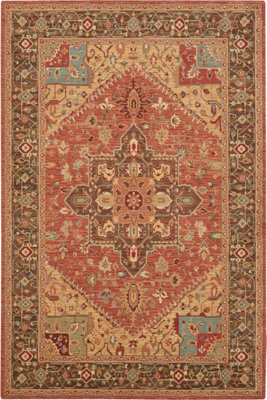 Rust Traditional Luxurious Wool Easy to Clean Bordered Geometric Rug ...