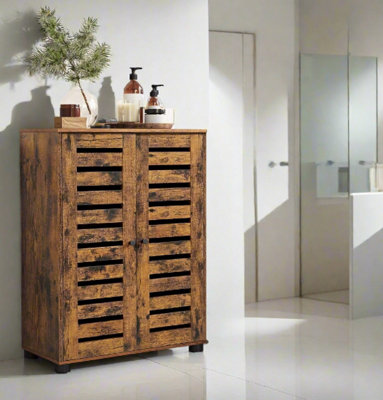 Rustic Bathroom Floor Cabinet , Storage Unit with Doors & Adjustable Shelf