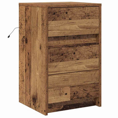 Rustic Bedside Cabinet with LED Lights Old Wood Engineered Wood