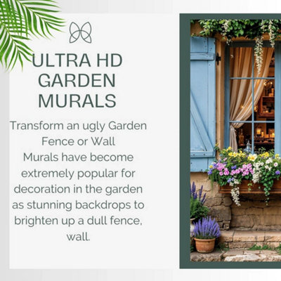 Rustic Blue Shutters Garden Mural Curtain Waterproof Outdoor Tapestry ...