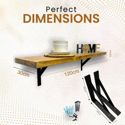 Rustic Breakfast Bar Wall Mounted Industrial 30cm Solid Wood BT01 ...