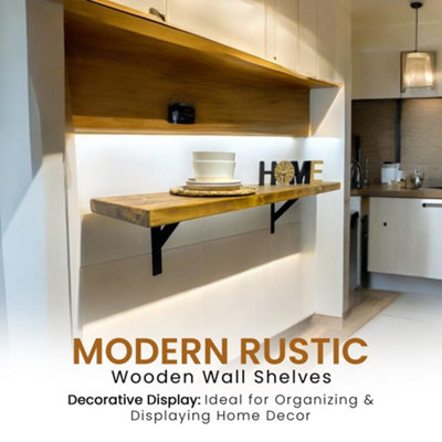 Rustic Breakfast Bar Wall Mounted Industrial 30cm Solid Wood BT01 ...