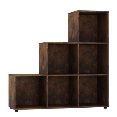 Rustic Brown 6 Cube Step Storage Bookcase Unit Shelf Home Office ...