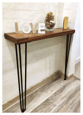 Rustic Console Table 145mm Hairpin 3R 711mm Walnut Length of 90cm | DIY at B&Q