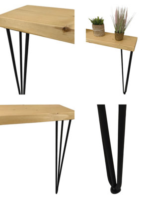 Rustic Console Table 225mm Hairpin 1016mm Height Light Oak Length of 110cm