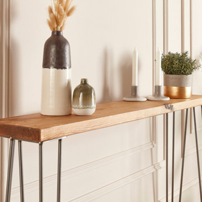 Rustic Console Table with Hairpin Legs - Narrow Entryway Table - Off ...