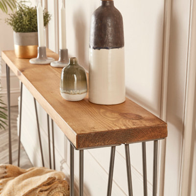 Rustic Console Table with Hairpin Legs - Narrow Entryway Table - Off ...
