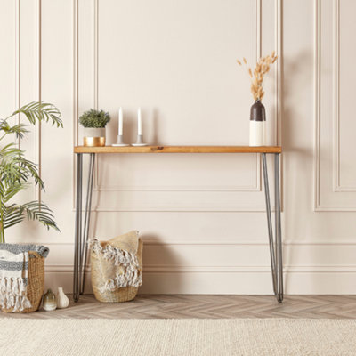 Rustic Console Table with Hairpin Legs - Narrow Entryway Table - Off ...