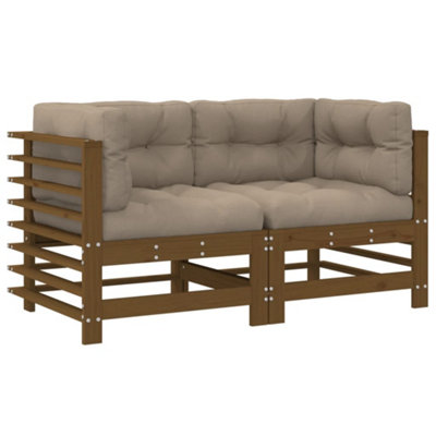 Rustic Corner Sofas with Cushions 2 pcs Honey Brown Solid Wood Pine