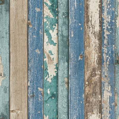Rustic Distressed Elm Wood Plank Effect Blue Cabin Beige Realistic ...