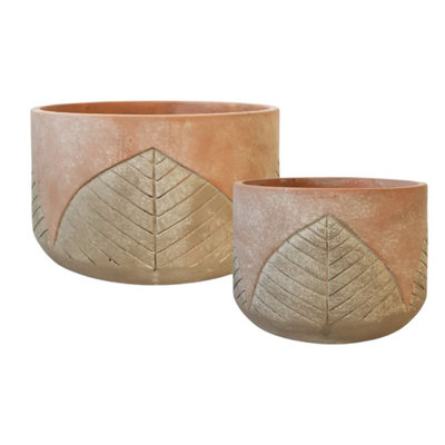 Rustic Embossed Leaf Design Indoor Plant Pot Bowl - W20 cm