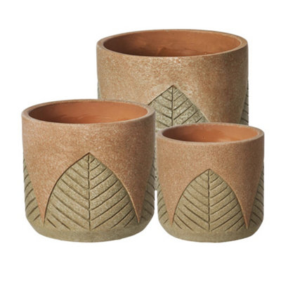 Rustic Embossed Leaf Design Indoor Plant Pot - H12 cm