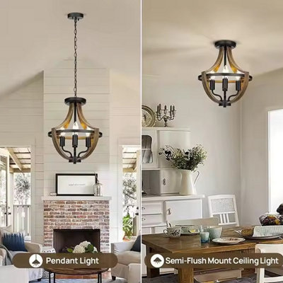 Rustic Farmhouse Pendant Light Retro Wood Ceiling Chandelier Indoor ...